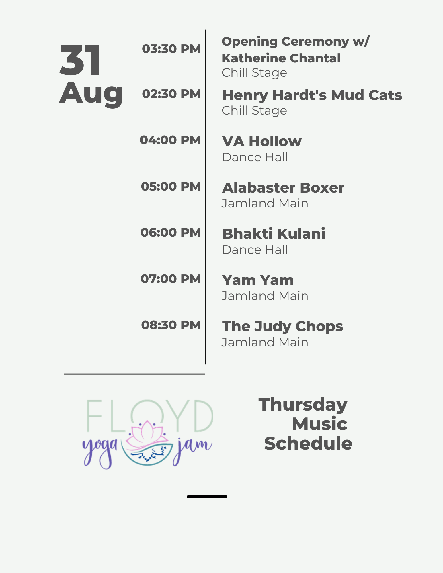 Music Schedule - Floyd Yoga Jam